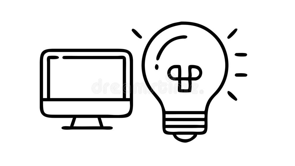 Desktop Computer Idea Lightbulb Icon for Productivity, Vector Design ...