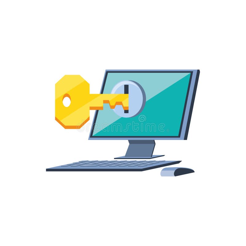 Desktop Computer and Key Security Stock Vector - Illustration of ...
