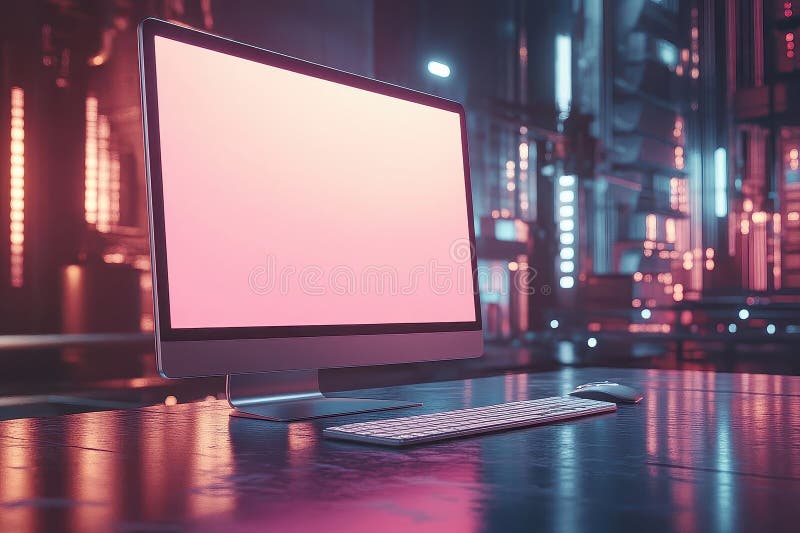 Desktop Computer with Keyboard and Mouse in a Futuristic Setting Stock ... Desktop Computer with Keyboard and Mouse in a Futuristic Setting Stock ...