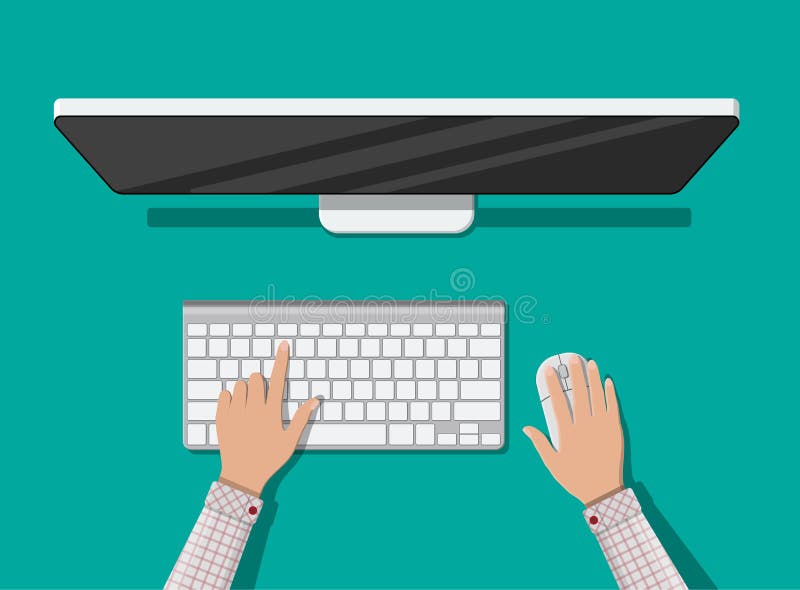 Desktop Computer with Keyboard and Mouse Stock Vector - Illustration of ...