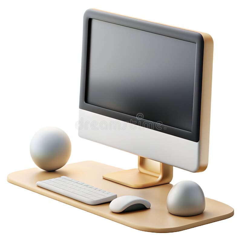 Desktop Computer with Keyboard and Mouse in Warm Colors. White ...