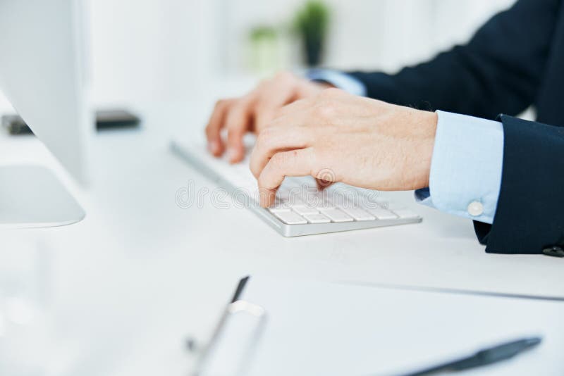 Desktop Computer Keyboard Typing Documents Office Stock Image - Image ...
