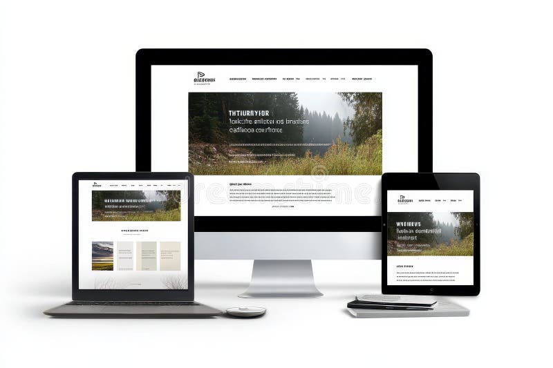 A Desktop Computer, Laptop, and Tablet Showing a Website with a Foggy ...