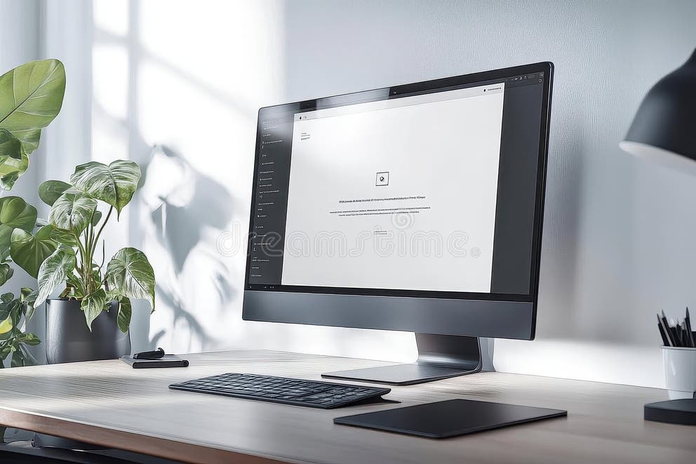 Desktop Computer with Loading Screen on Monitor Displaying Progress Bar ...