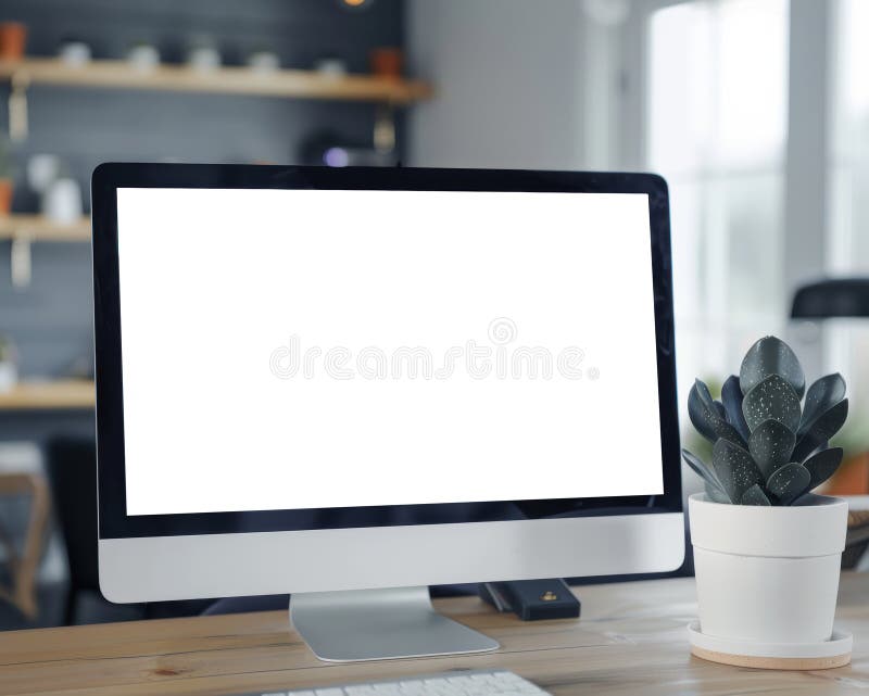 A Desktop Computer in a Modern Office Stock Illustration - Illustration ...