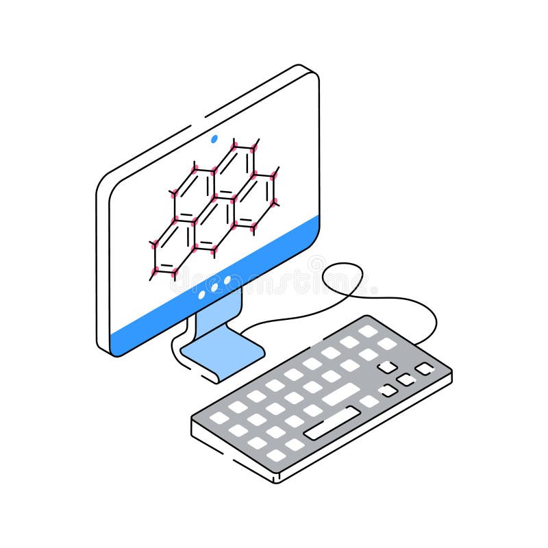 Desktop Computer with Molecular Diagrams for Medical Research Vector ...