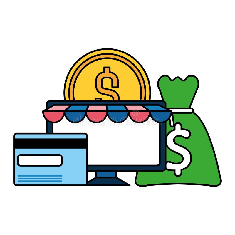 Desktop Computer with Money Icon Stock Vector - Illustration of credit ...