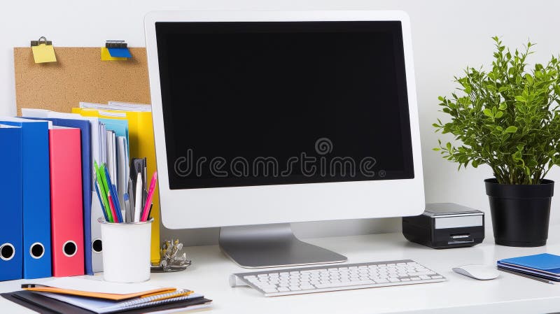 Desktop Computer Monitor with a Blank White Screen on a White Desk ...