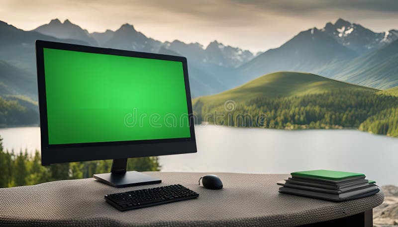 Desktop Computer with Mountain View Stock Illustration - Illustration ...