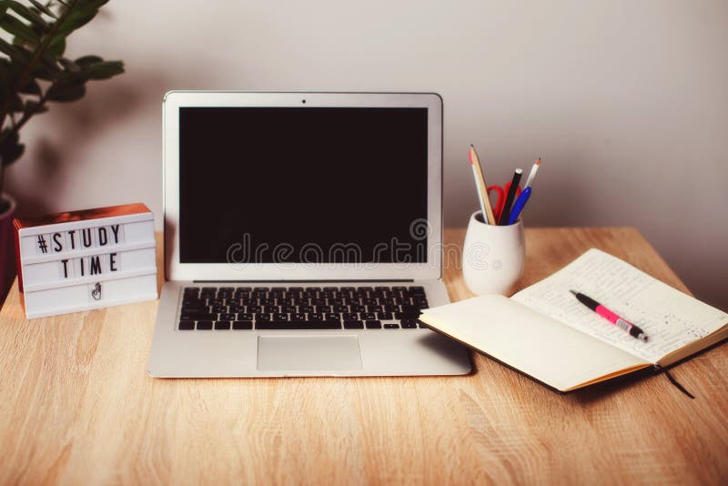 Desktop with Computer and Notepad. Study Time is Running Out. Lightbox ...