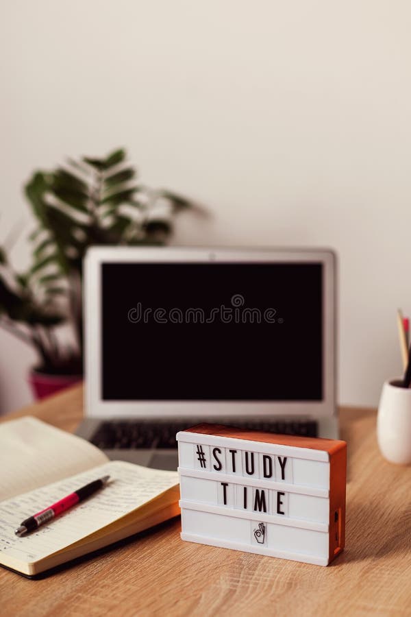 Desktop with Computer and Notepad. Study Time is Running Out. Lightbox ...