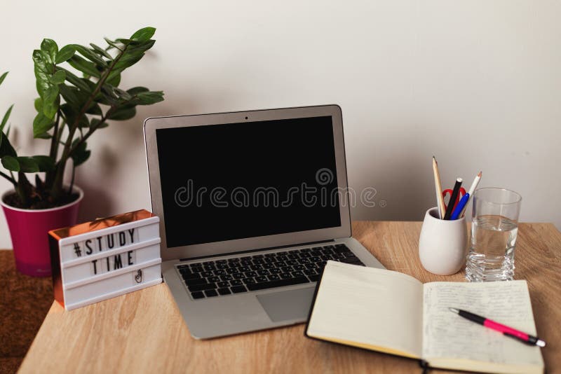 Desktop with Computer and Notepad. Study Time is Running Out. Lightbox ...