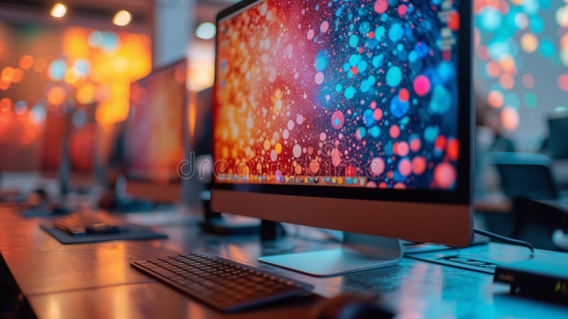 Desktop Computer in a Office Space. Stock Illustration - Illustration ...