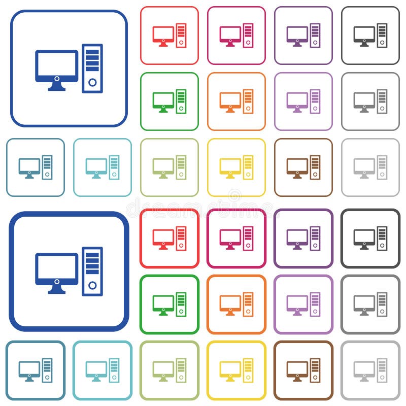 Desktop Computer Outlined Flat Color Icons Stock Vector - Illustration ...