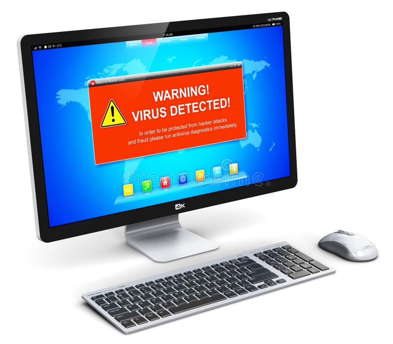 Desktop Computer PC with Virus Attack Warning Message on Screen Stock ...