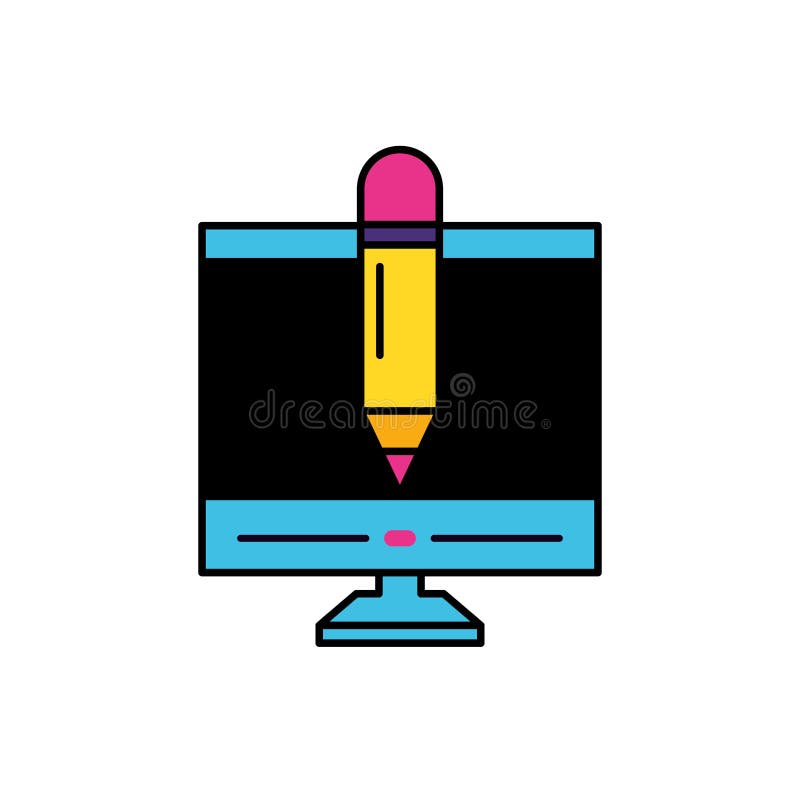 Desktop Computer with Pencil Stock Illustration - Illustration of wide ...
