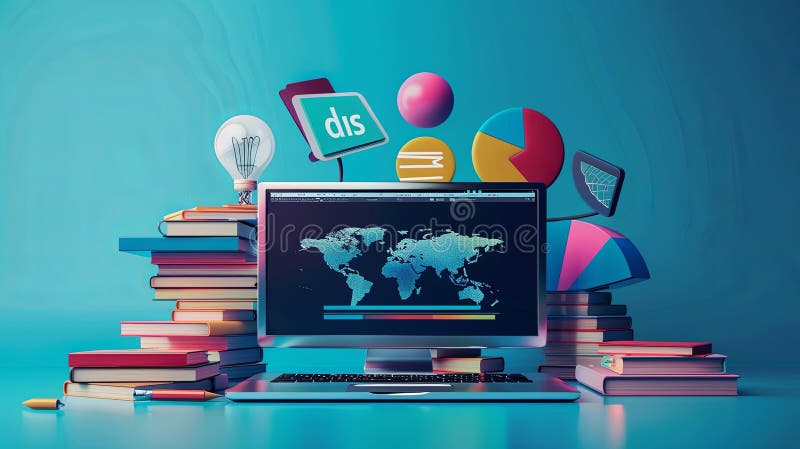 A Desktop Computer is Placed on Top of a Stack of Books, Showing a ...