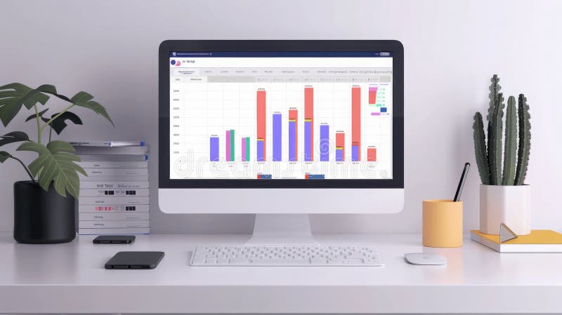 Desktop Computer on White Desk Stock Image - Image of home, workstation ...