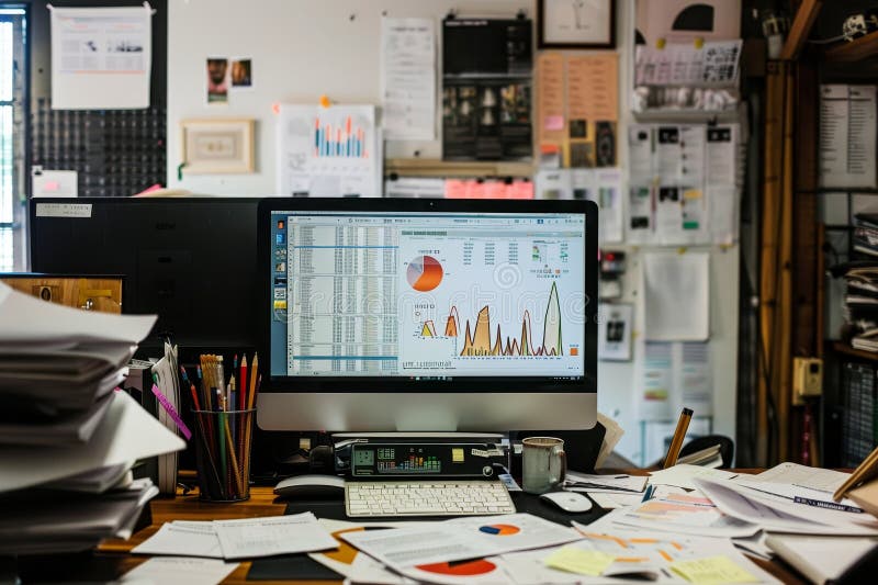 A Desktop Computer Placed on a Wooden Desk in an Office Setting, an ...