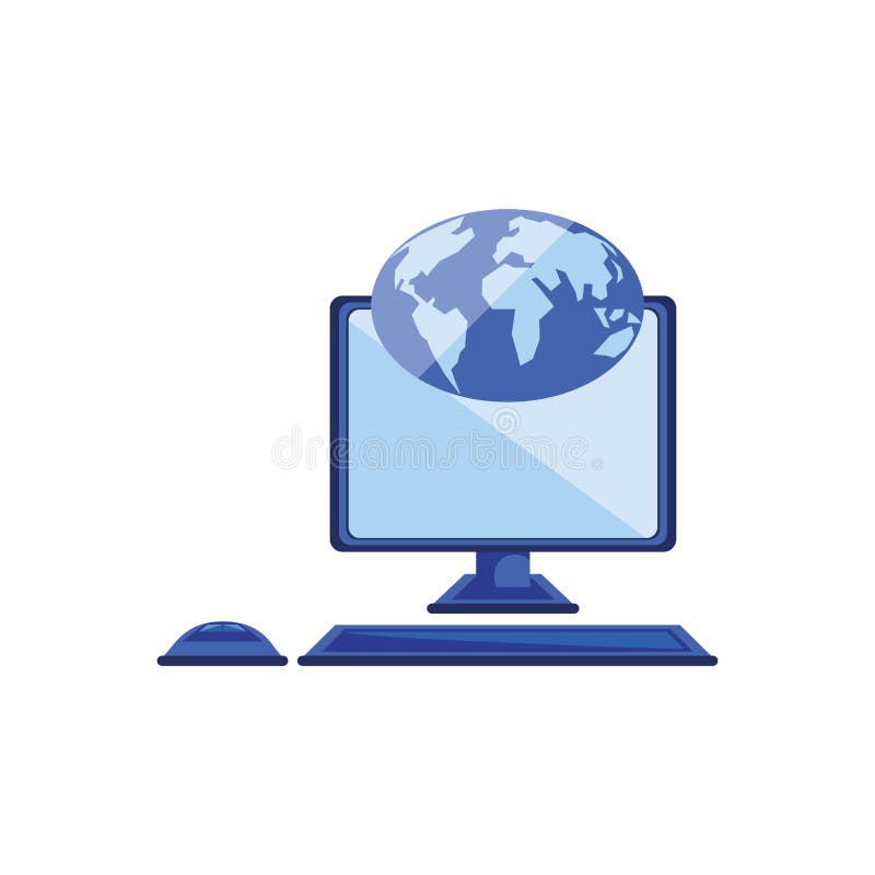 Computer and Earth Planet Icon Stock Vector - Illustration of desktop ...