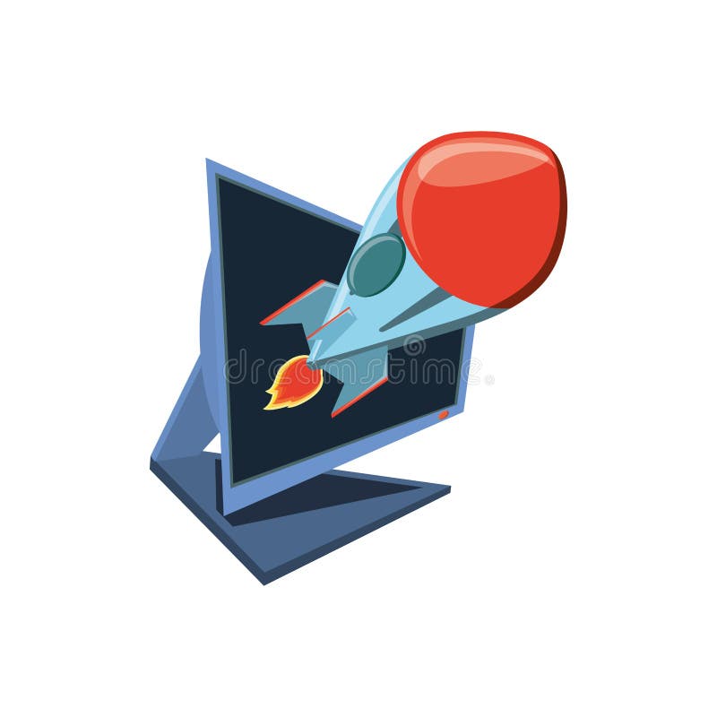 Desktop Computer with Rocket Stock Vector - Illustration of ...