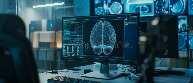 A Desktop Computer Running Software for MRI Brain Analysis is Shown ...