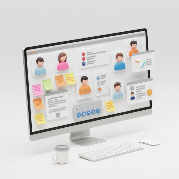 Desktop Computer Screen Displaying Business Avatars and Modern Design ...