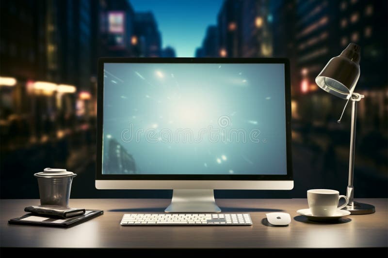 Desktop Computer Screen Resting on a Tabletop Surface Stock ...
