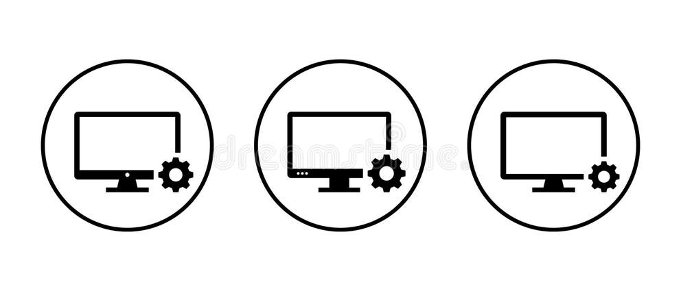 Desktop Computer with Settings Gear. PC System Control and Technical ...