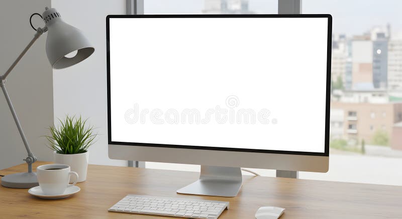 Desktop Computer Setup with Blank Screen in Modern Home Office Interior ...