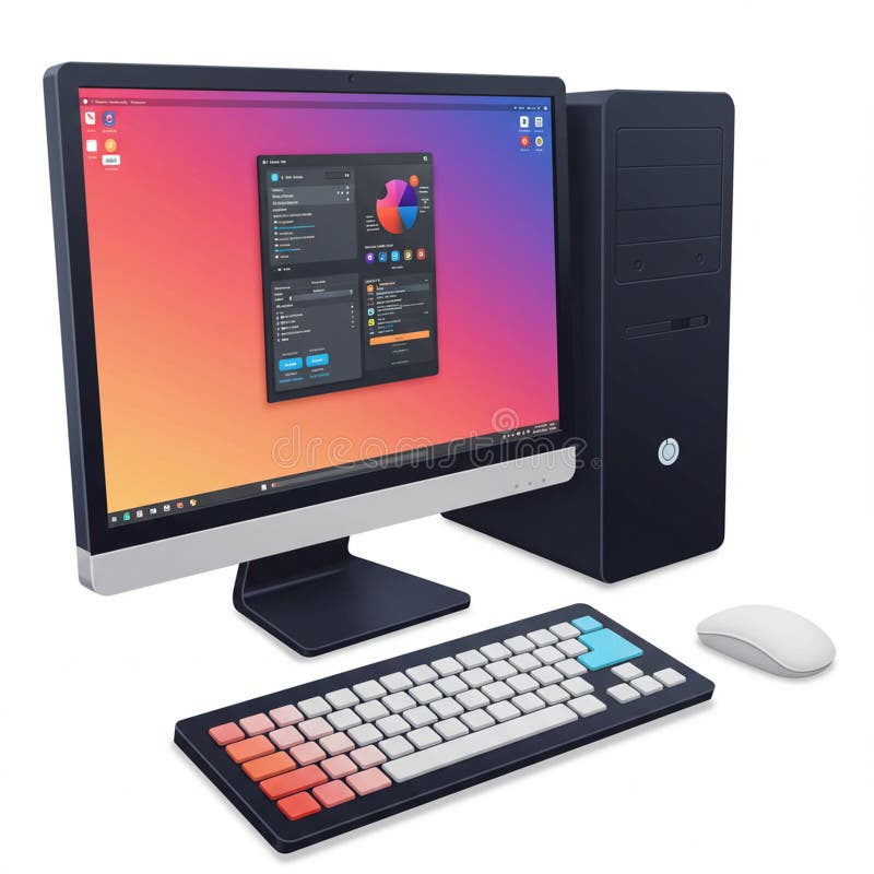 Desktop Computer Setup Features a Widescreen Monitor Displaying a ...