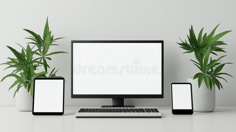 Desktop Computer Setup with a Laptop, a Desktop Monitor, a Tablet, and ...