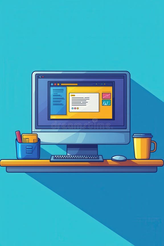 Desktop Computer Setup with Modern Interface Illustrated in Bright ...