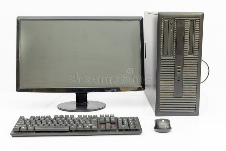 Desktop Computer Setup with Monitor, Keyboard, and Mouse. Front View Stock Photo - Image of ...