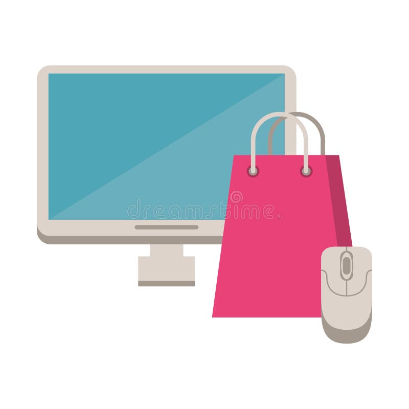 Desktop Computer with Shopping Bag and Mouse Stock Vector ...