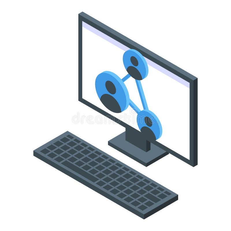 Desktop Computer Showing Network of People Working Remotely Stock ...