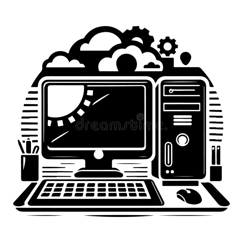 Desktop Computer Silhouette Vector Illustration Stock Vector ...