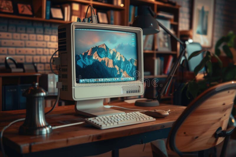 A Desktop Computer Sits Atop a Wooden Desk, Ready for Use Stock Image ...