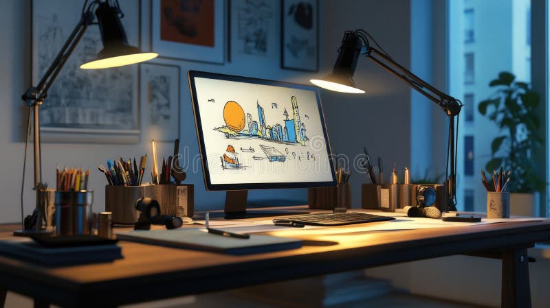 A Desktop Computer Sits on Top of a Wooden Desk, Ready for Use Stock ...