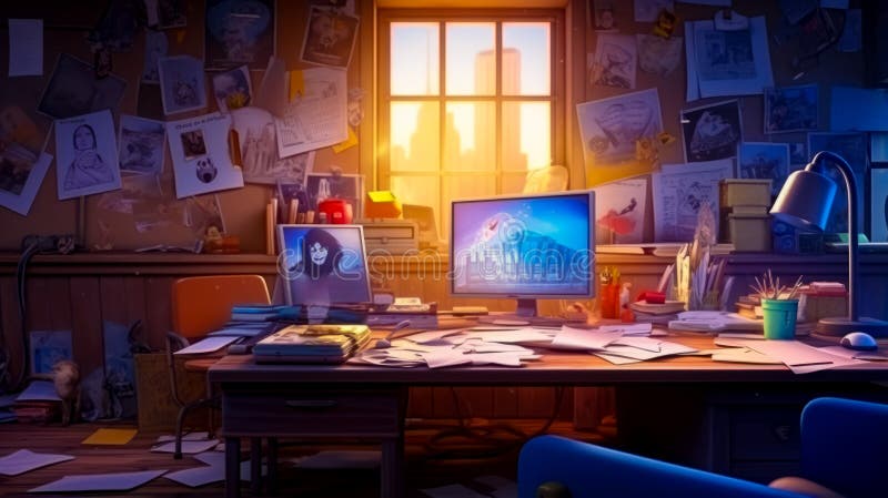 Desktop Computer Sitting On Top Of Desk In Front Of Window Generative