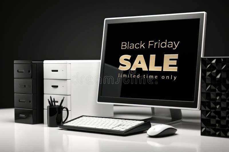 A Desktop Computer Sitting on Top of a White Desk. Black Friday Sale ...