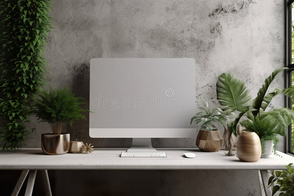 A Desktop Computer Sitting on Top of a White Desk. Generative AI Image ...