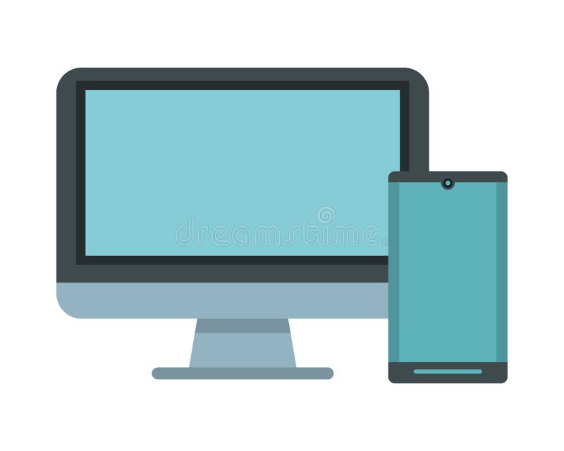 Desktop Computer and Smartphone Devices Stock Vector - Illustration of ...
