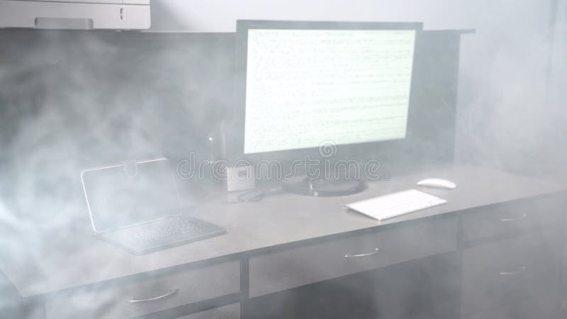 Desktop Computer on Smoke. Overheated Electronics Smoke Hardware ...