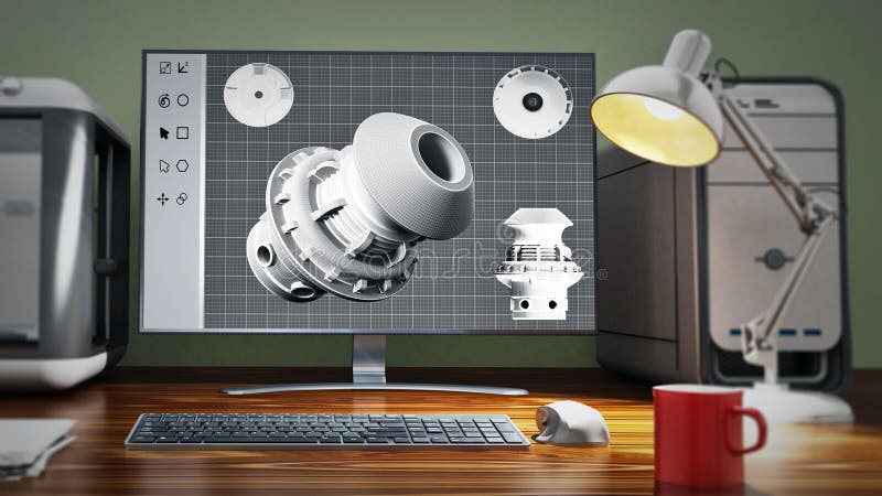 Desktop Computer Standing on the Table. 3D Illustration Stock ...