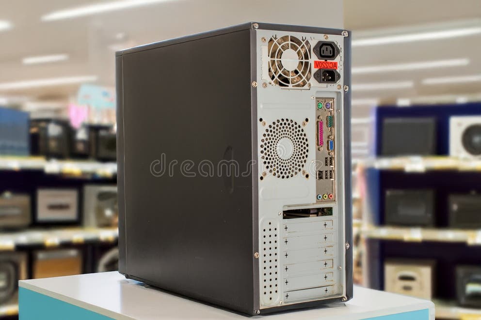One Desktop Computer in a Store, Close-up. Stock Image - Image of store, white: 376839527