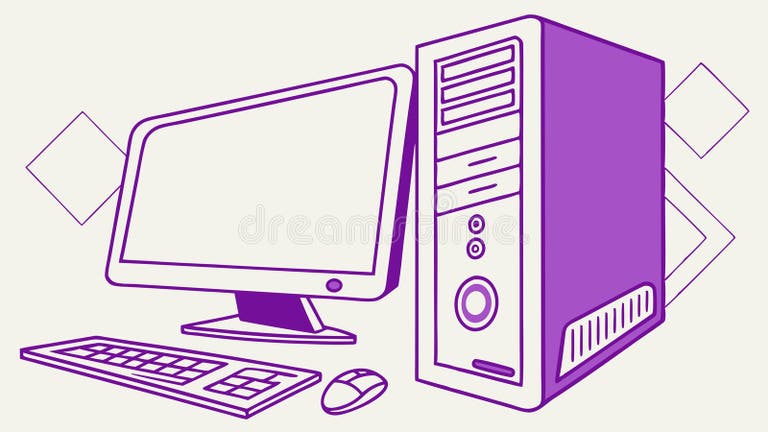 Desktop Computer System, CPU, Monitor, Keyboard, Mouse, Vector Design ...