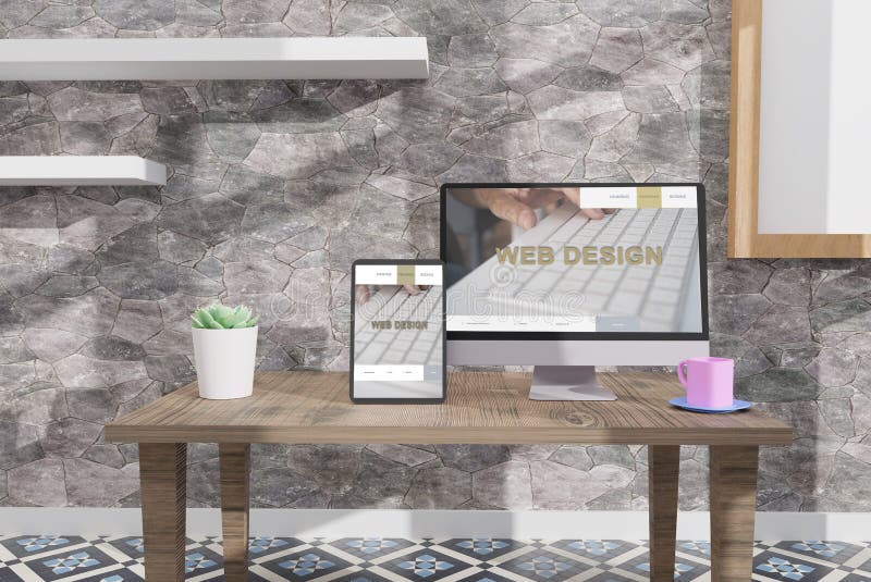 Desktop Computer with White Screen on the Table of the Office Mockup 3d ...