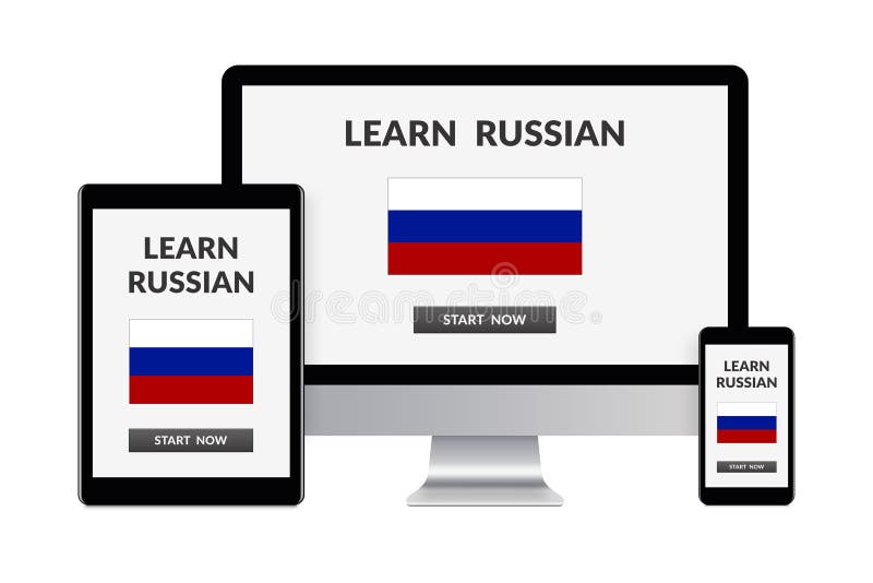 Learn Russian Concept on Electronic Devices Isolated on White Ba Stock ...