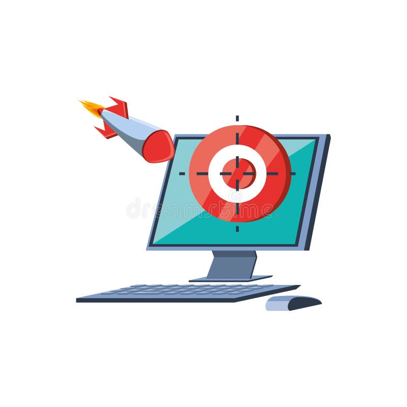 Desktop Computer with Target and Rocket Stock Vector - Illustration of ...
